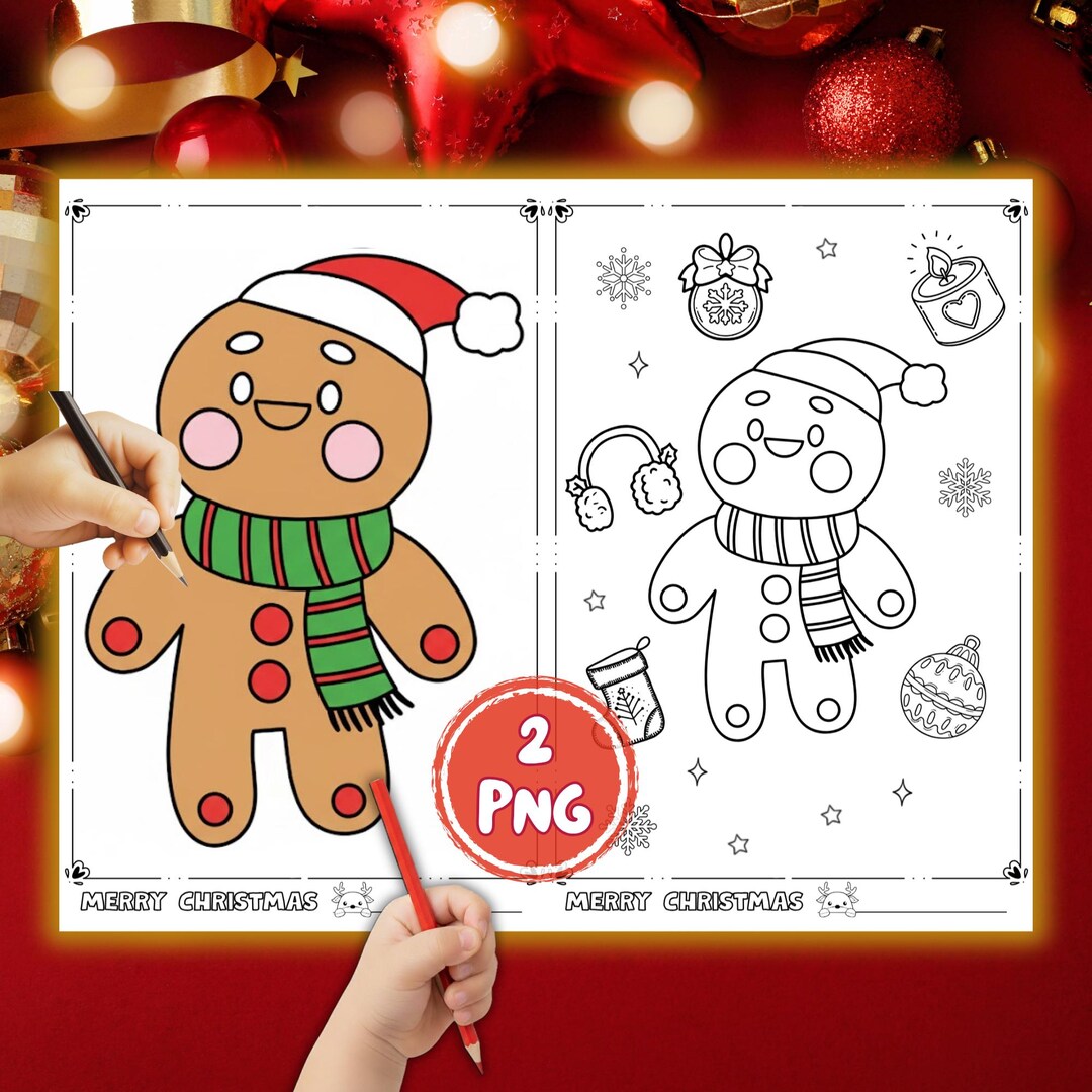 Gingerbread Christmas Coloring Pages: Kids Activity (2 PNG Download) - Etsy