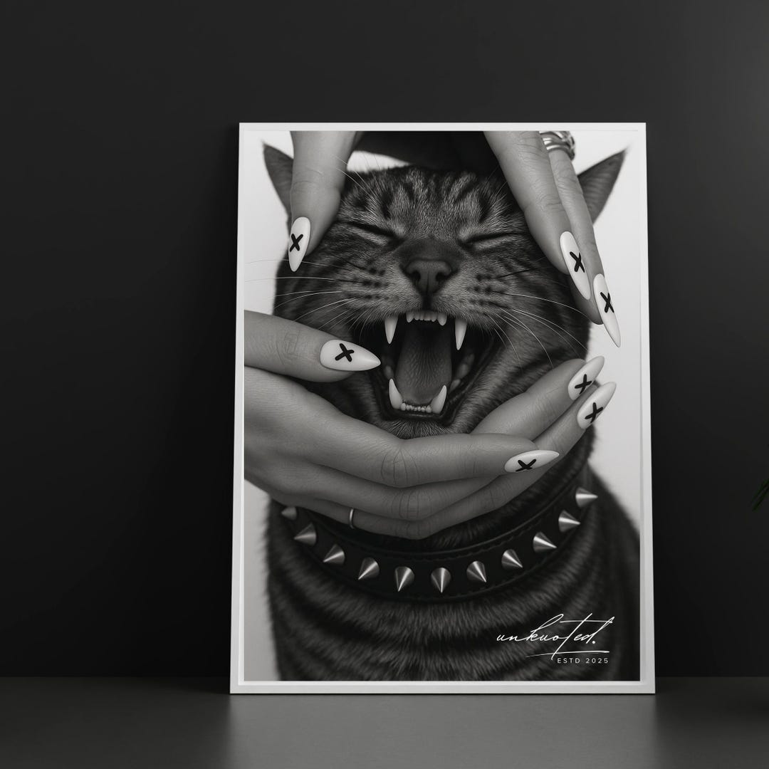 Cross My Claws – Punk Cat Black & White Wall Art Poster (digital ...