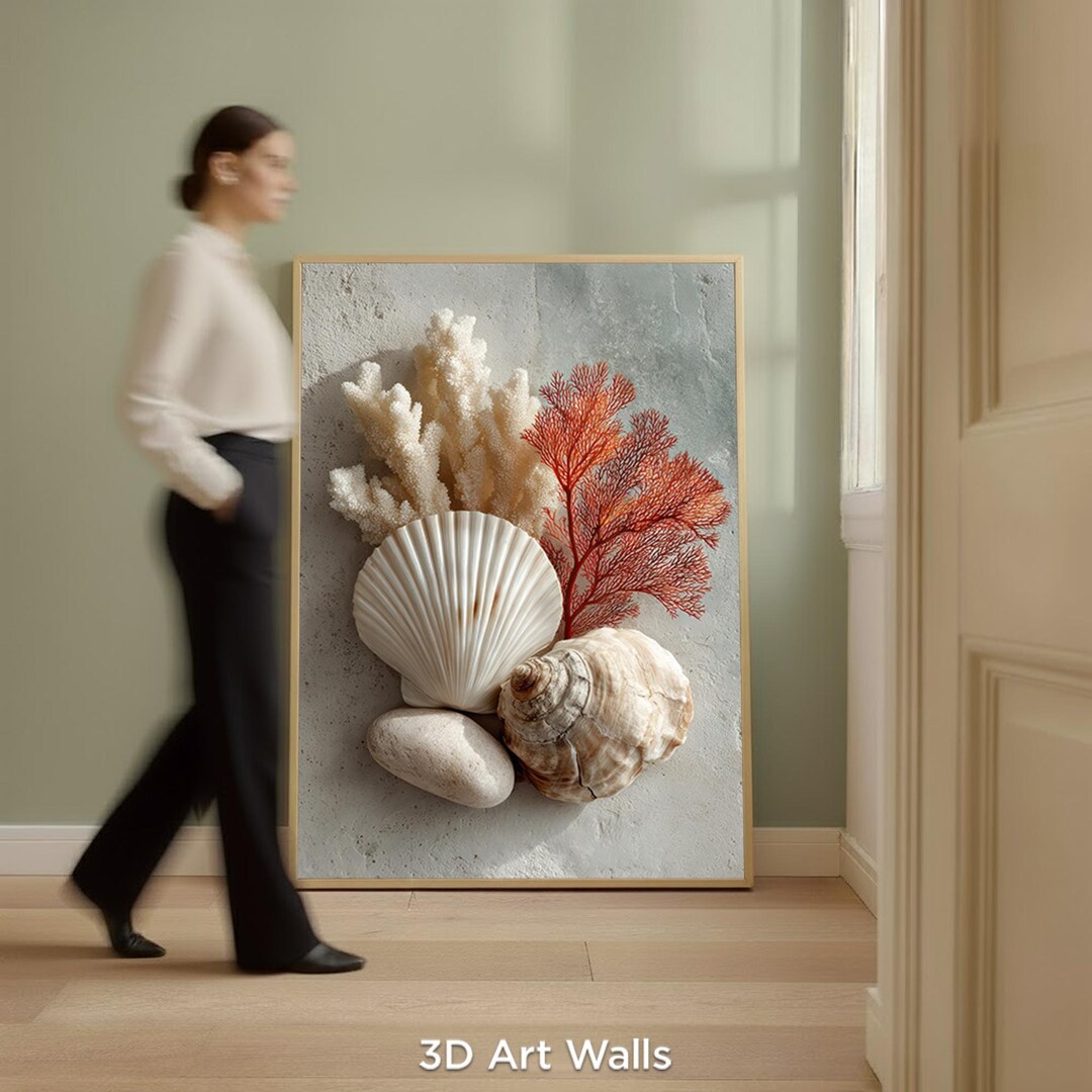 3D Coral Seashell Canvas Print, Coastal Beach House Decor (digital ...