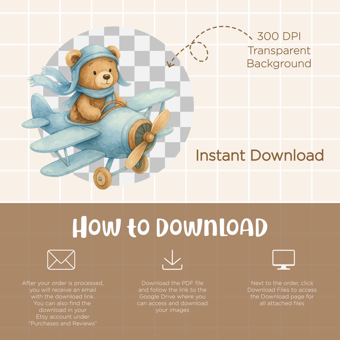 Teddy Aviator Watercolor Clipart | Cute Bear Pilot, Airplane, Clouds ...