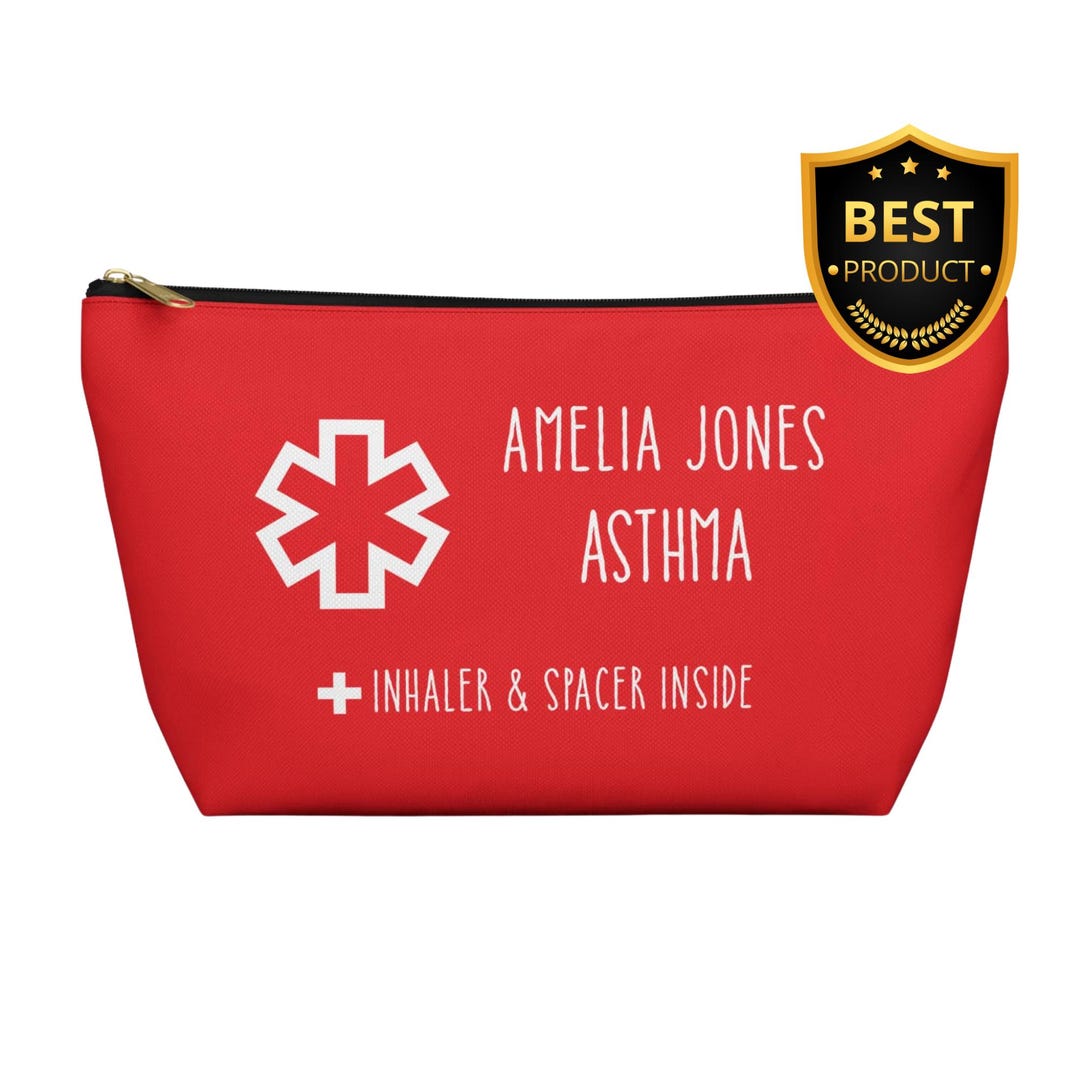 Inhaler & Spacer Inside Pouch, Personalized Amelia Jones Asthma Bag ...