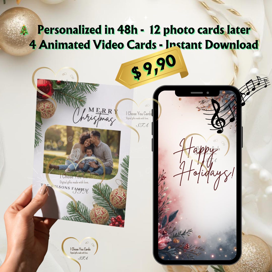 Christmas Card Bundle | 4 Animated Video Cards + 12 Personalized Photo ...