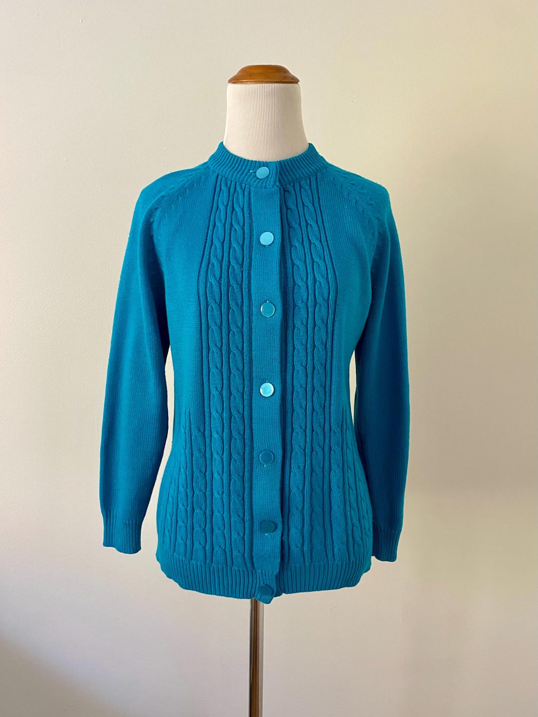 Vintage Turquoise Cardigan Sweater - Medium 'miss Klare' - Etsy