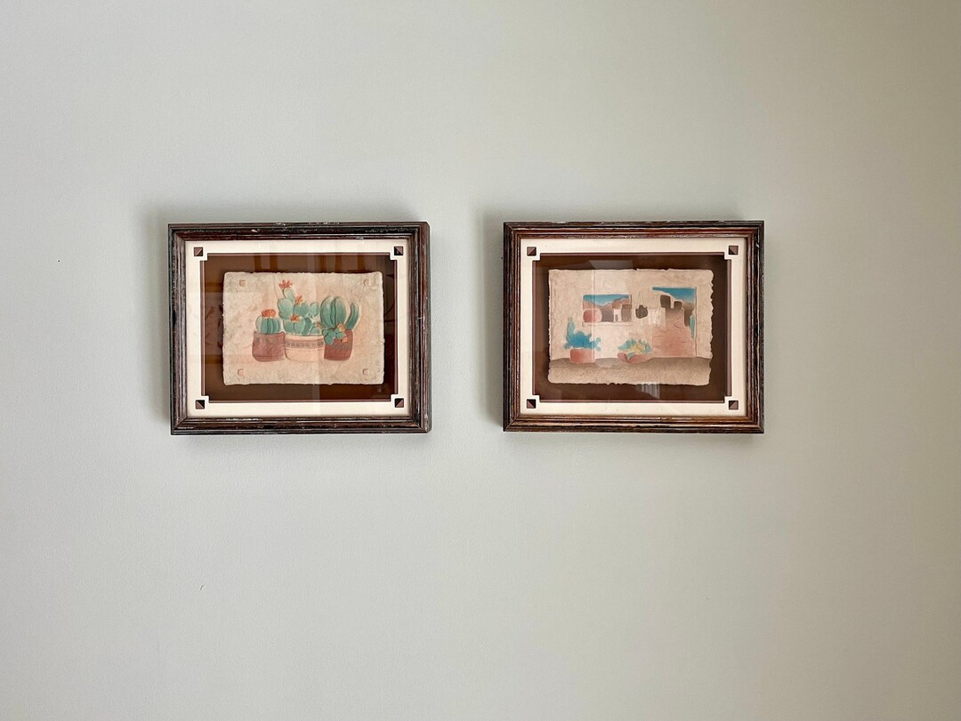 2 Vintage Southwestern Hand Cast Paper Framed Artwork - Figi Graphics ...
