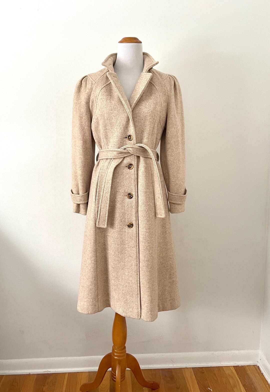 70s Herringbone Wool Coat - Belted Vintage Coat - Freddi Gail Size ...