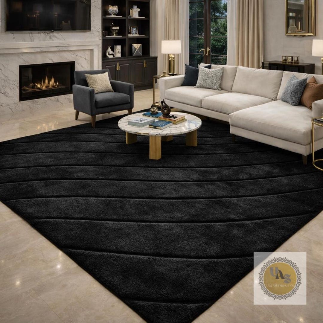 Luxury Black Modern Area Rug – Hand-tufted Plush Designer Carpet for ...