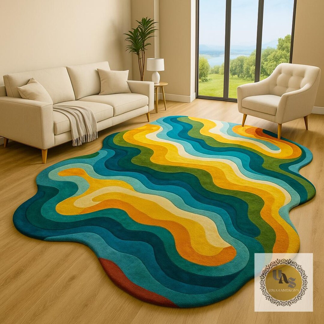 Modern Abstract Wave Pattern Handmade Tufted Wool Rug – Multicolor ...