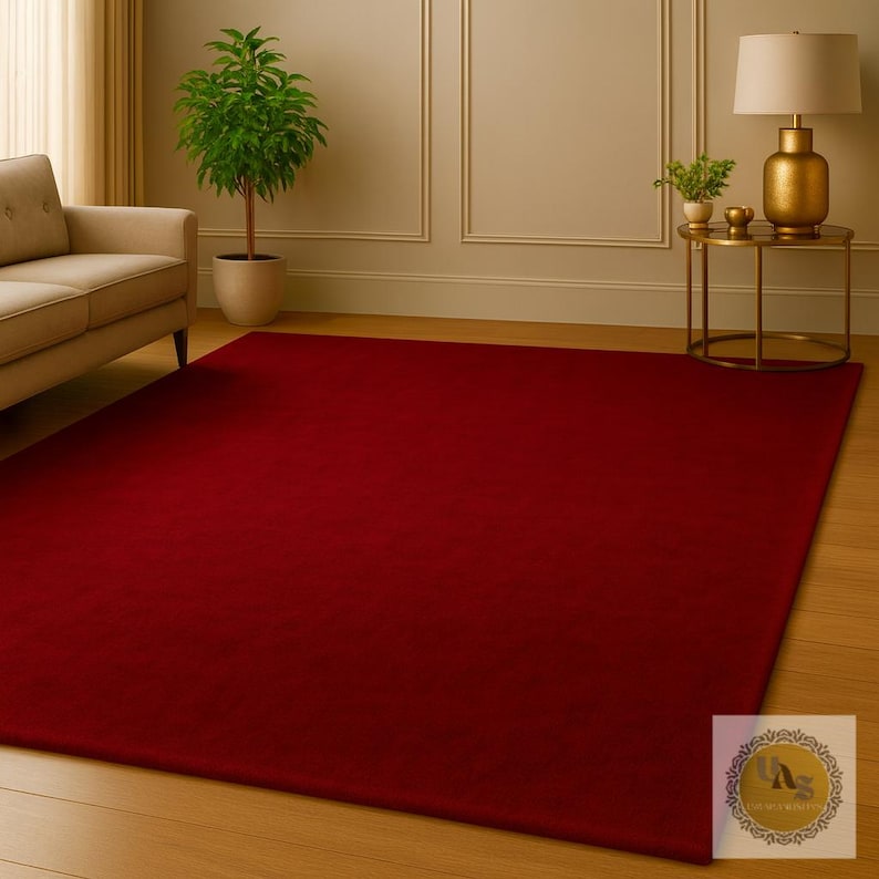Luxury Solid Red Velvet Area Rug for Living Room | Premium Soft Carpet ...
