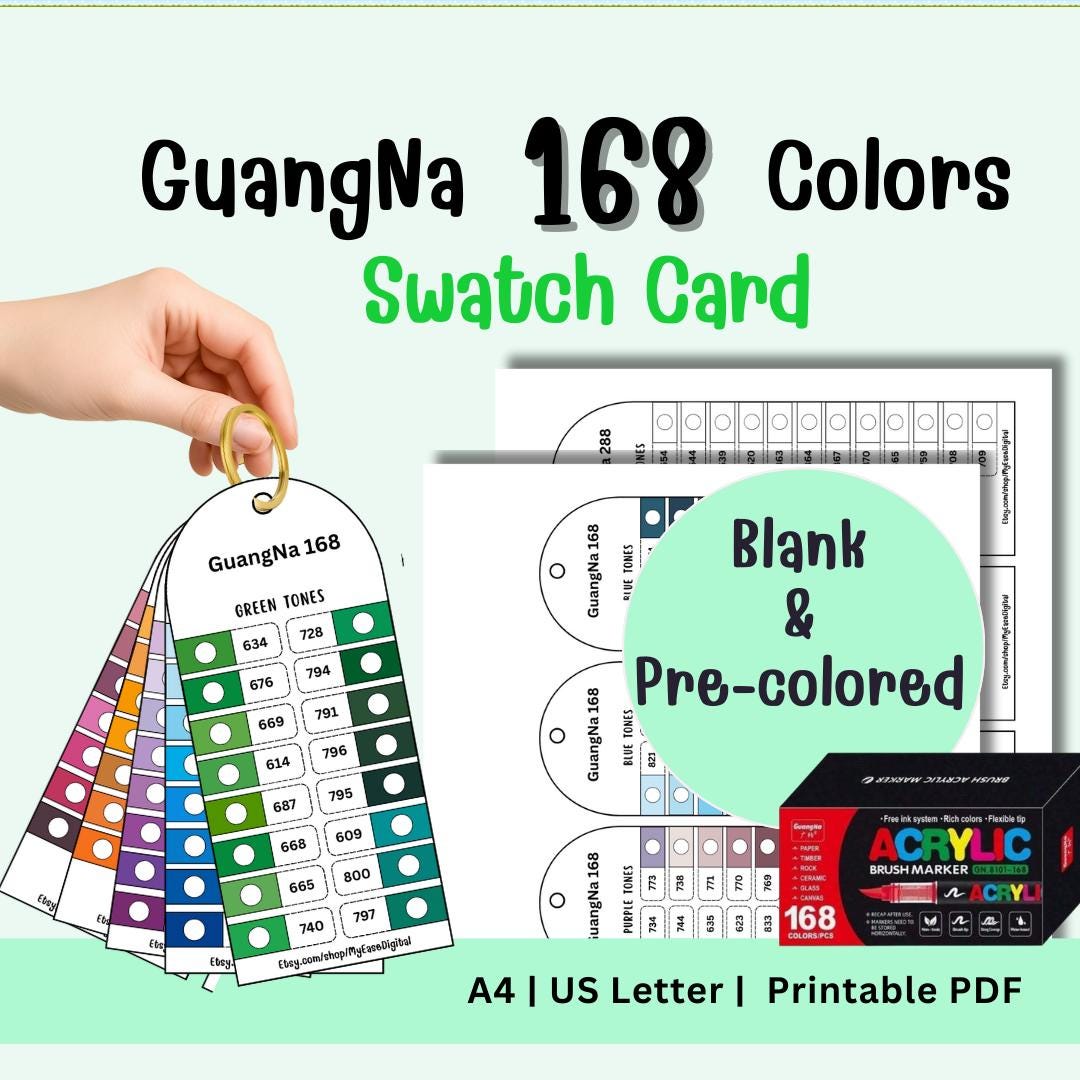 Guangna 168 Swatch Cards | Printable Color Chart PDF | Blank & Pre ...