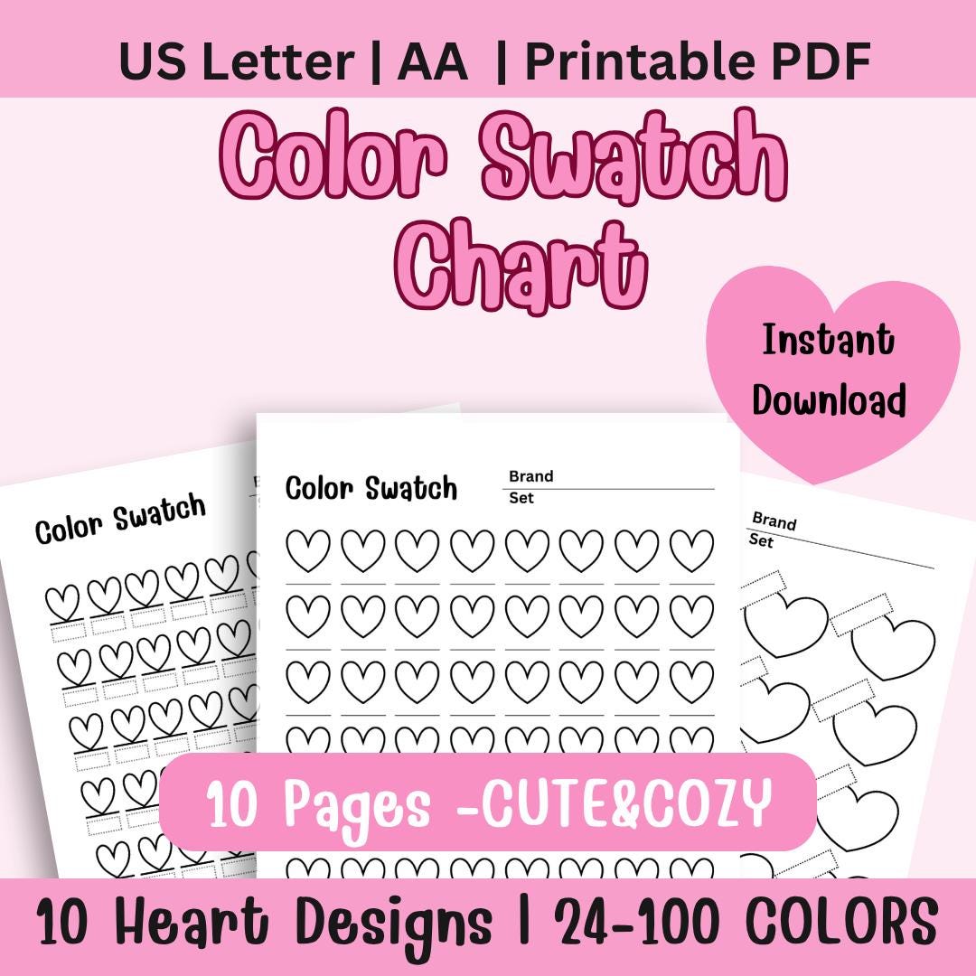 Printable Color Swatch Chart| Heart Color Tracker | Marker Color Chart ...