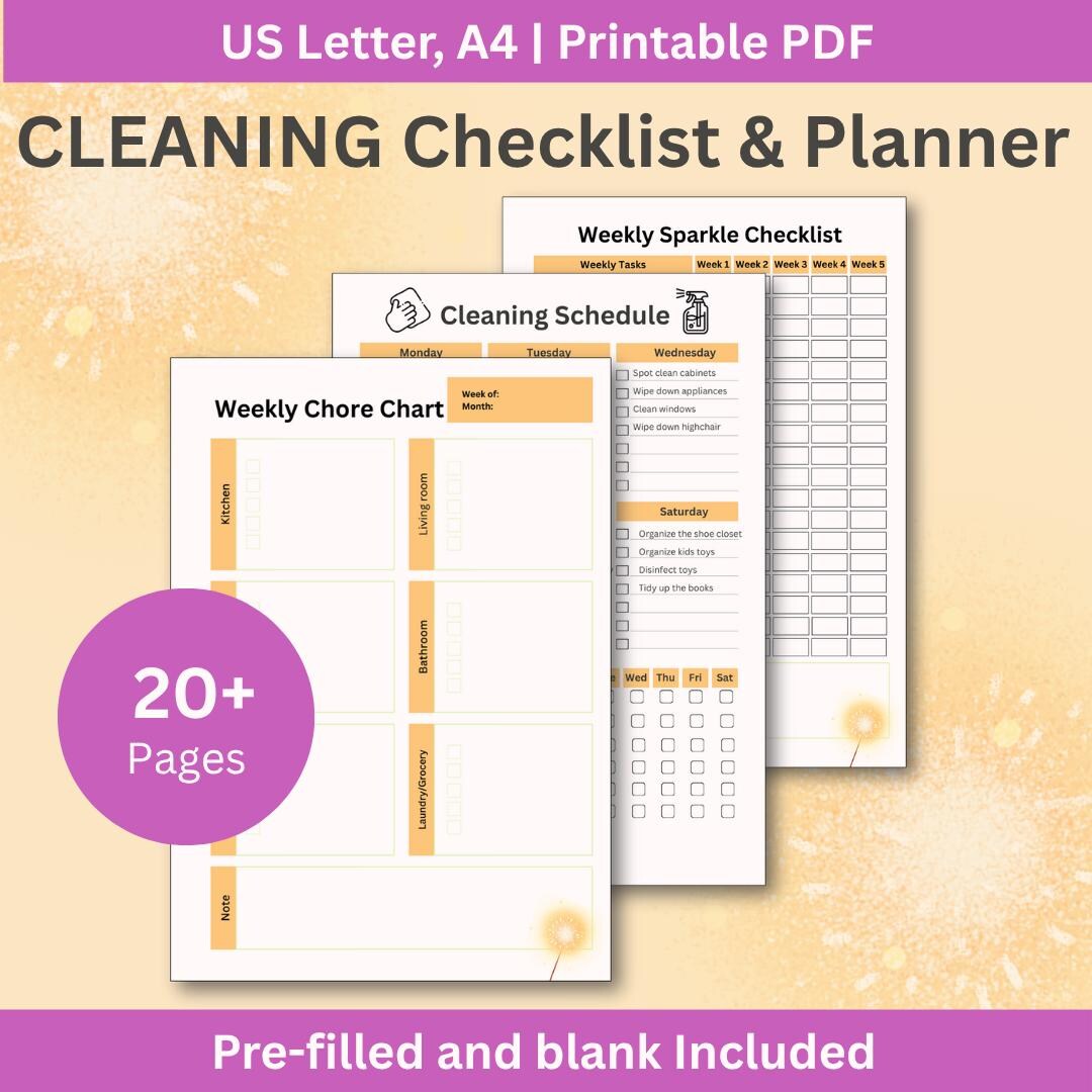 Printable Cleaning Checklist & Planner | A4, Letter (instant Download ...