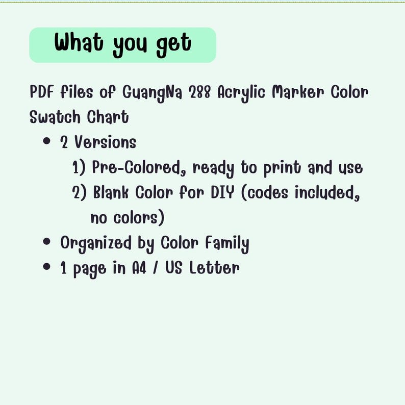 Guangna 288 Marker Swatch Chart PDF – 1 Page Color Chart Printable ...