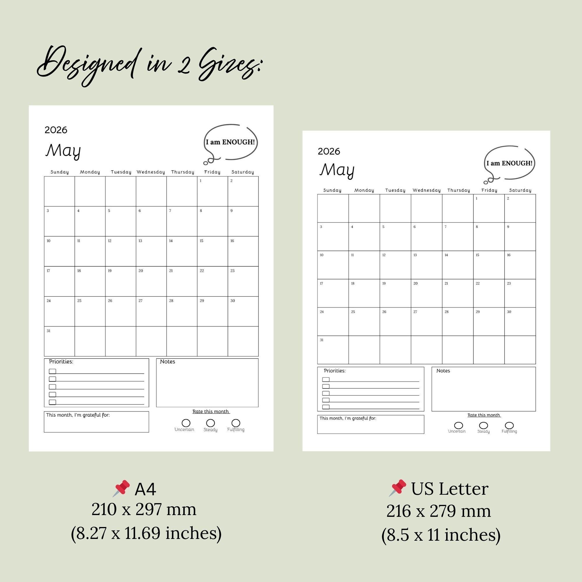2026 Affirmation Calendar Planner : 12-month (printable PDF) - Etsy ...