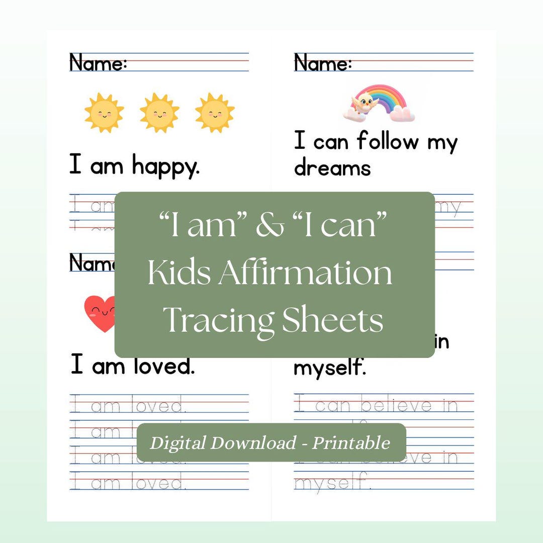 Kids Affirmation Colorful Tracing Sheets - Handwriting Practice ...
