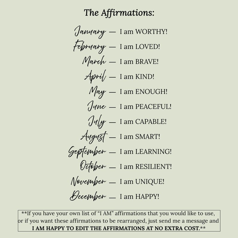 2026 Affirmation Calendar Planner : 12-month (printable PDF) - Etsy ...