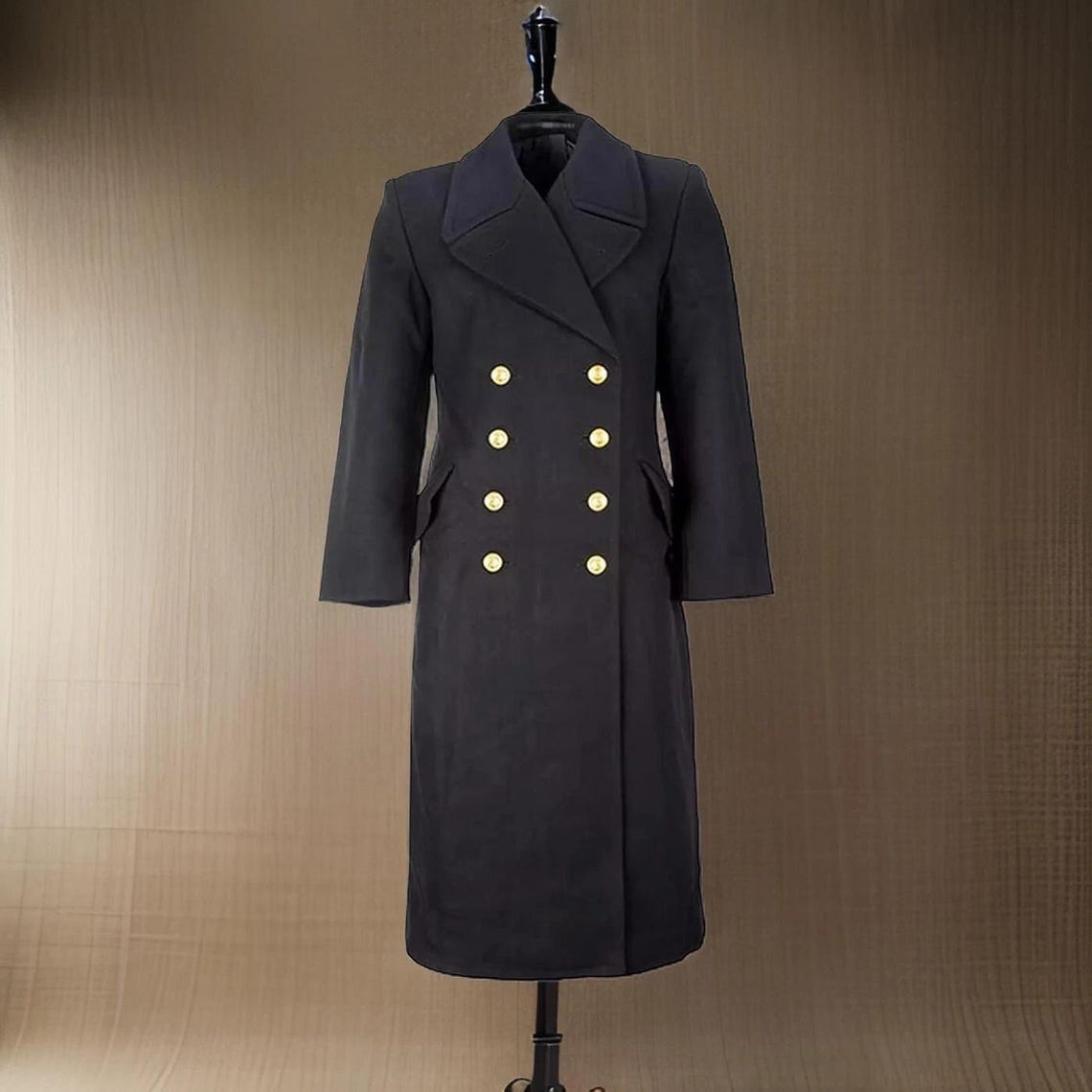 Men's Black Wool Greatcoat: Military Inspired Double Breasted Wool ...