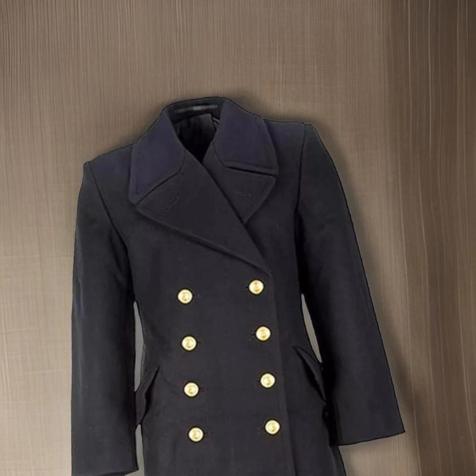 Men's Black Wool Greatcoat: Military Inspired Double Breasted Wool ...