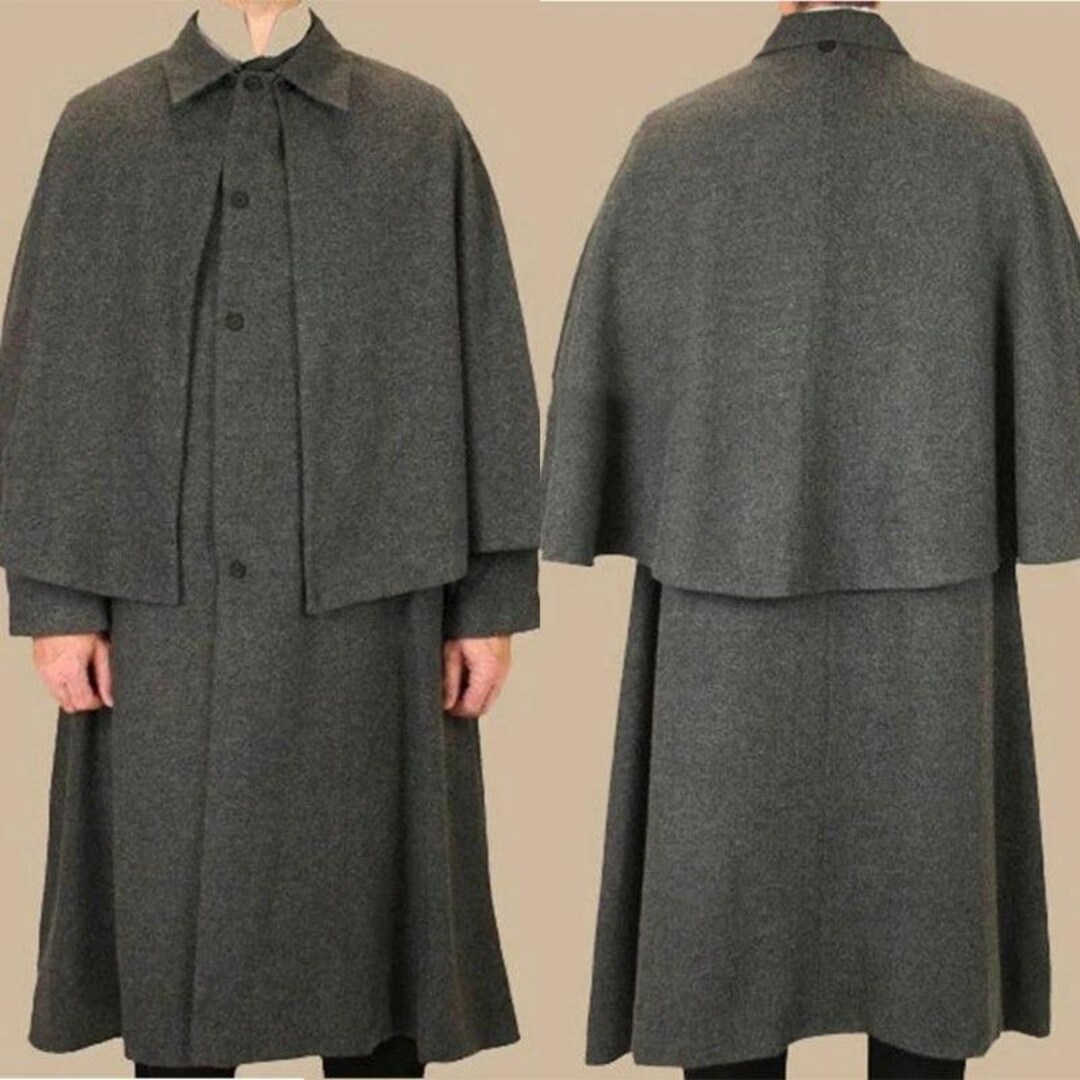 Men's Grey Wool Cape Overcoat, Woolen Long Coat With Cape - Etsy