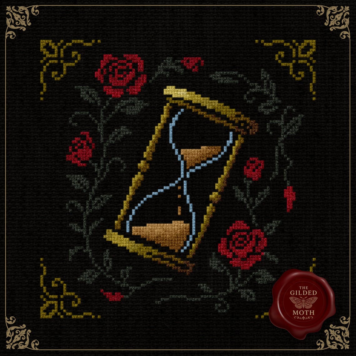 Gothic Hourglass Cross Stitch Pattern • Medieval Time Symbol With Roses ...
