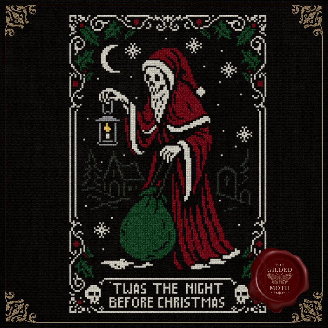 Gothic Christmas Grim Reaper Counted Cross Stitch Pattern • Dark Santa ...