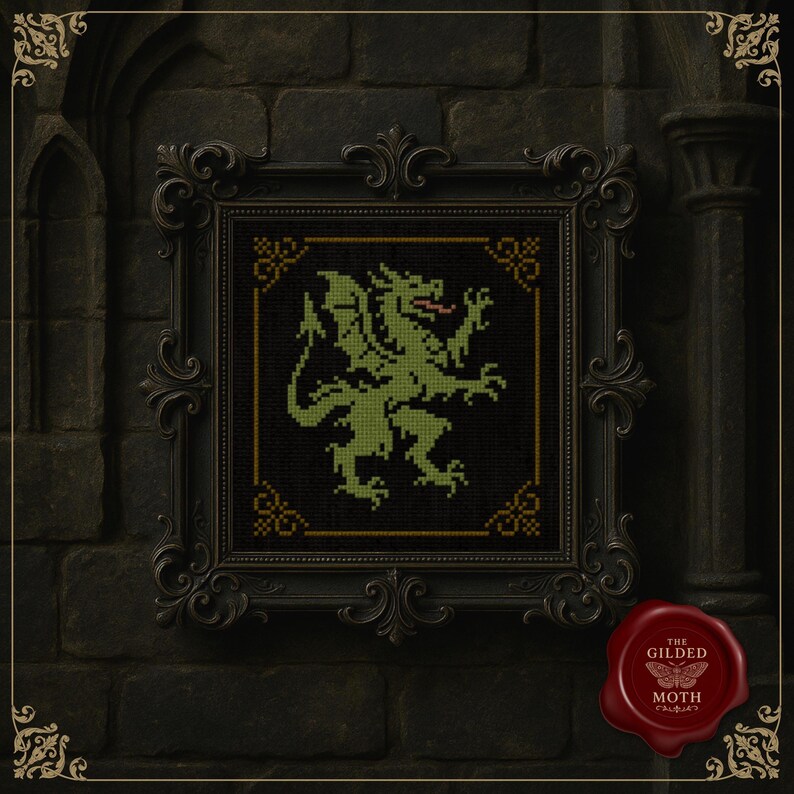 Medieval Dragon Cross Stitch Pattern • Gothic Heraldic Beast Embroidery ...