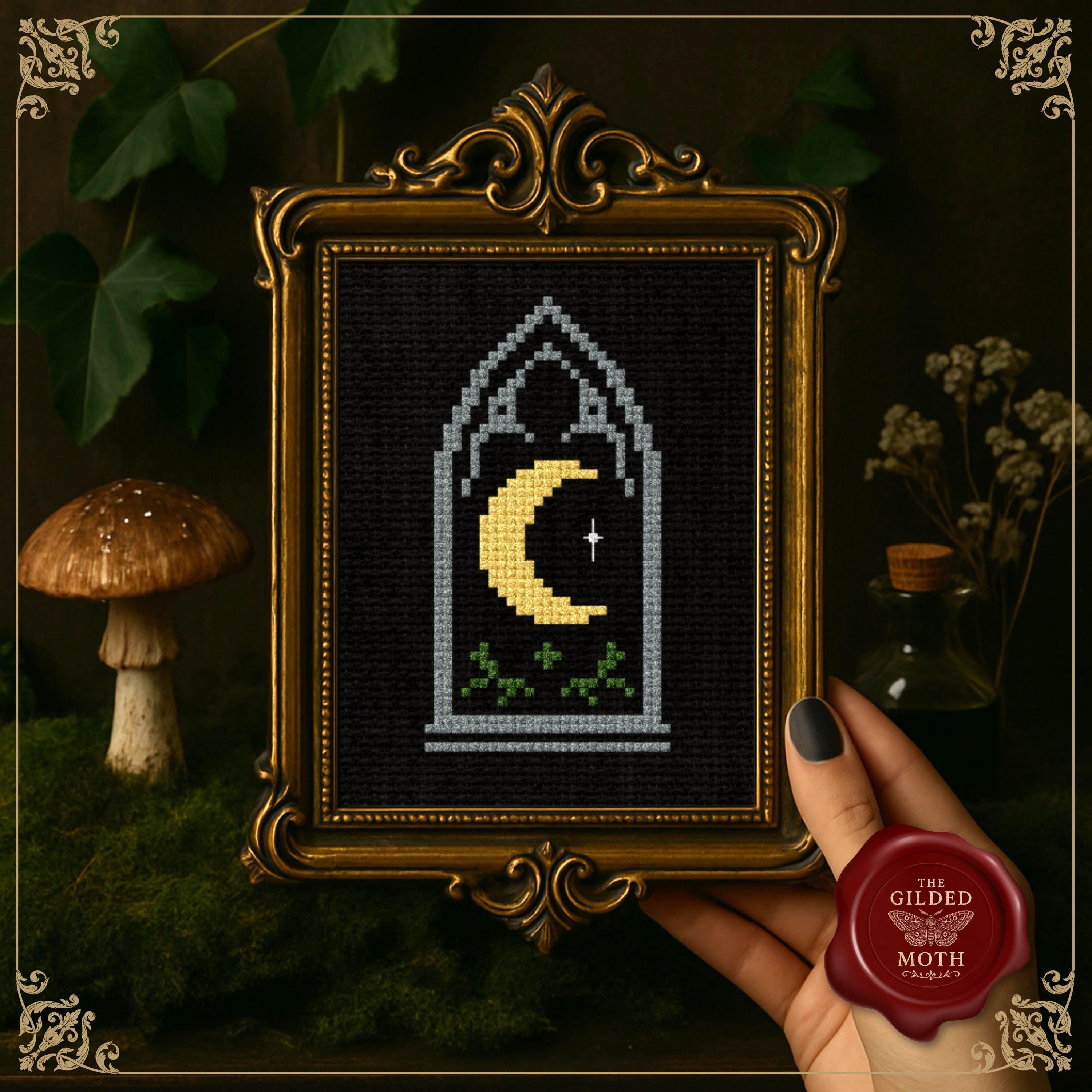 Gothic Moon Window Cross Stitch Pattern • Medieval Stained Glass ...