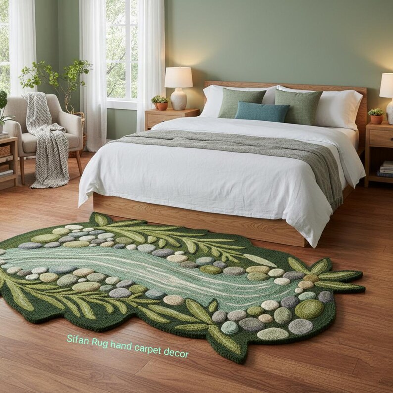 Giftszen River Hand-tufted Area Rug | Green Stone & Moss Carpet - Etsy