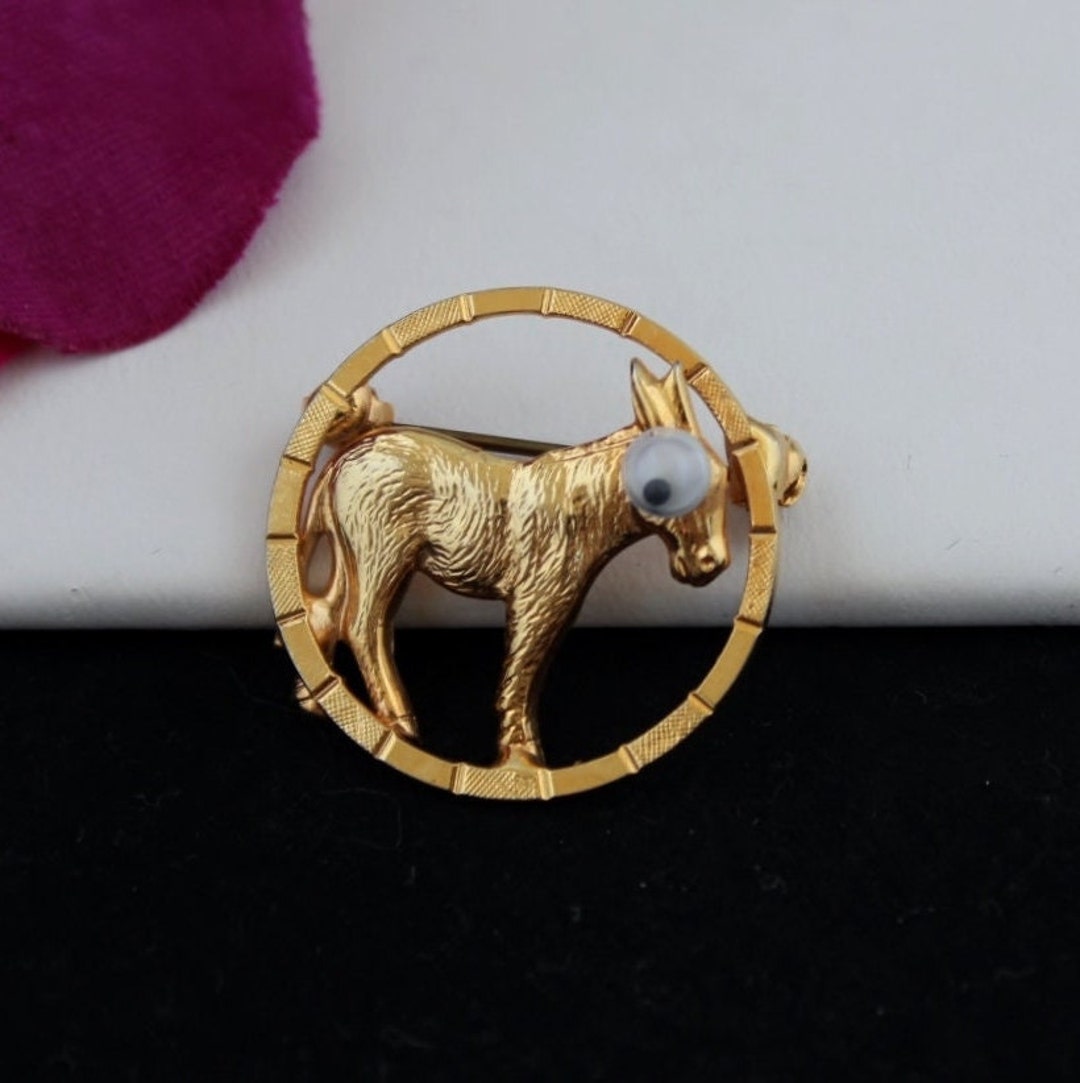 Vintage Gold Tone Donkey Pin With Jiggling Eye - Etsy