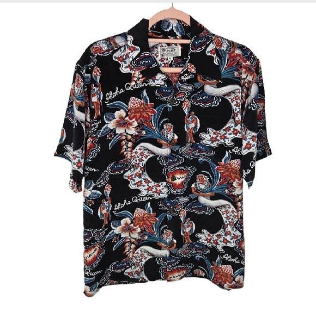 Vtg 90s Avanti Hawaiian Silk Shirt Aloha Black Floral Luau Vintage Wwii ...