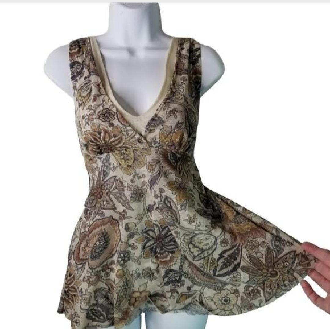 Vtg 90s Y2k Mesh Paisley Cross Front Sleeveless Tank Top Vintage 1990s ...