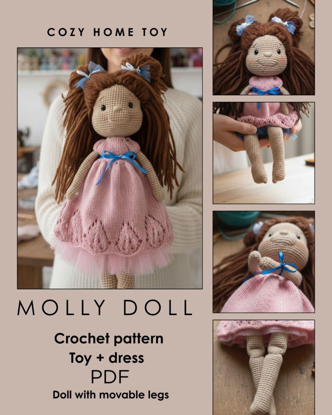 PDF Amigurumi Ballerina Doll Pattern - Crochet Big 16 Inch Molly Doll ...