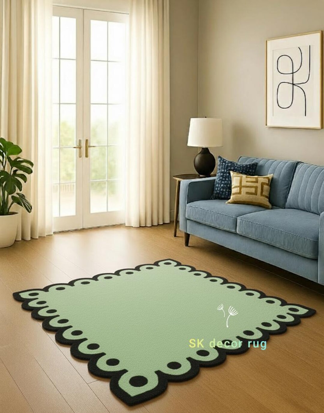 Hand Tufted Black and Green Rug: Square Shape Area Rug for Decoration ...
