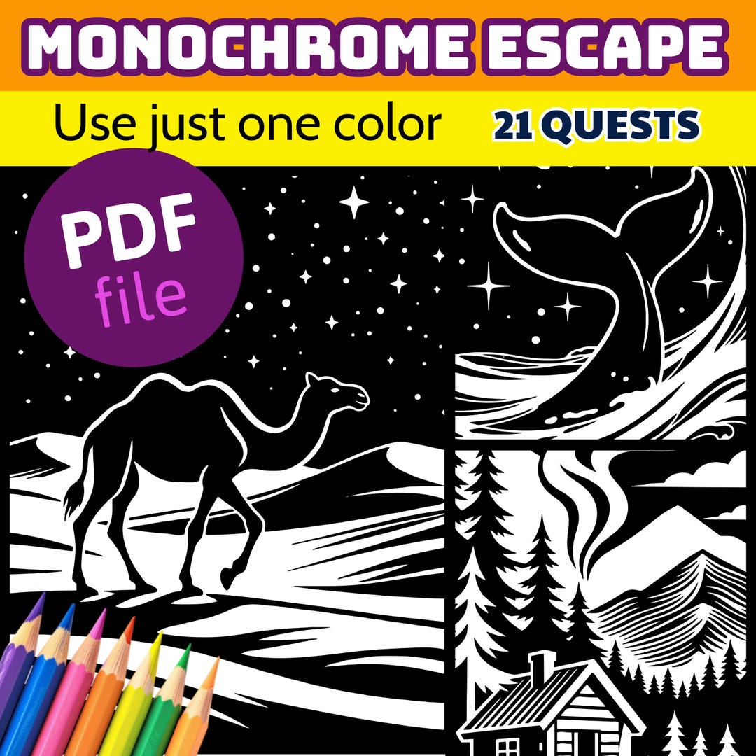 21 Monochrome Coloring Pages for Adults – Black Ink Escape Getaway ...