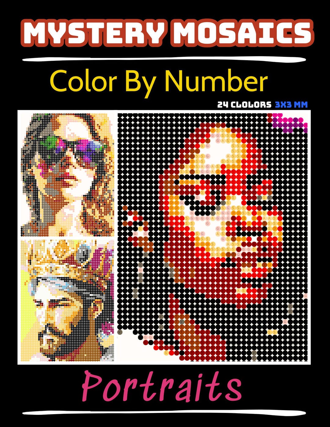 Mystery Mosaic Pixel Art Portraits: Color by Number Printable Coloring ...