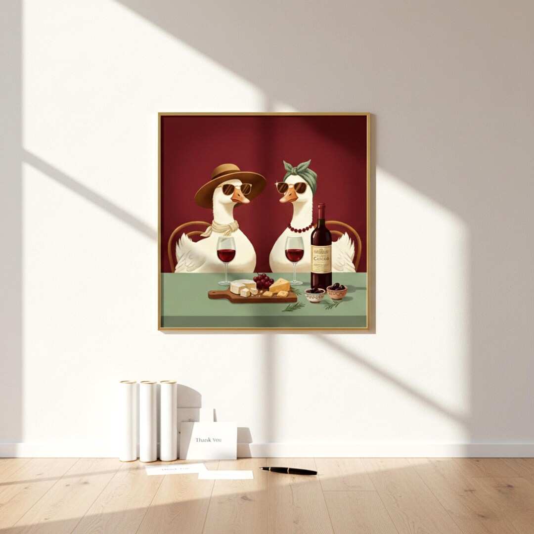 Geese Drinking Wine Art Print | Retro Kitchen Decor (digital Download ...