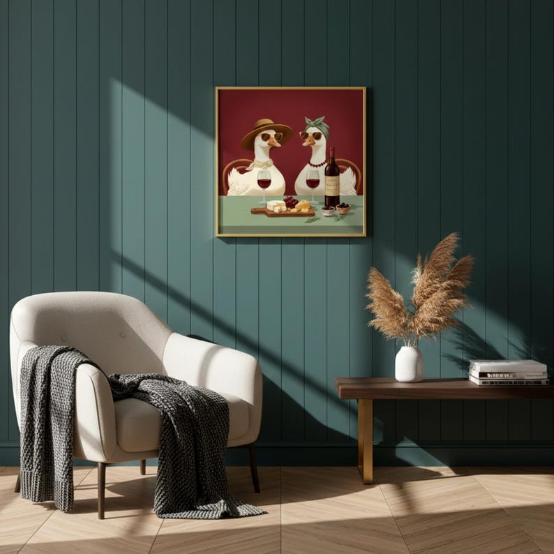 Geese Drinking Wine Art Print | Retro Kitchen Decor (digital Download ...