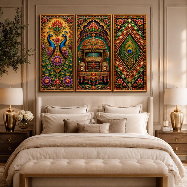 Pakistani Truck Art Triptych Print Set, Peacock Folk Poster, Boho Home ...