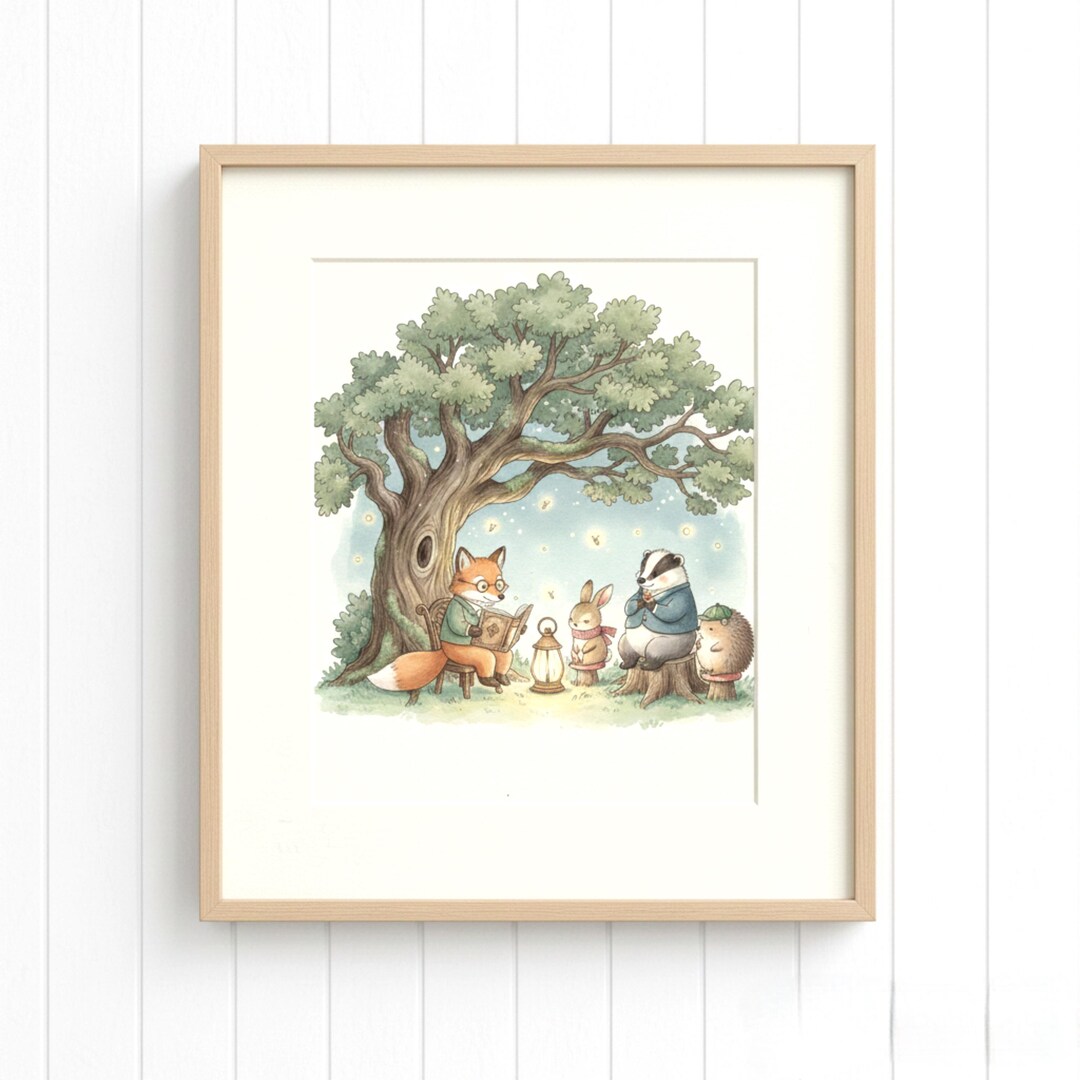 Woodland Animals Reading Art Print, Kids Nursery Decor (digital ...