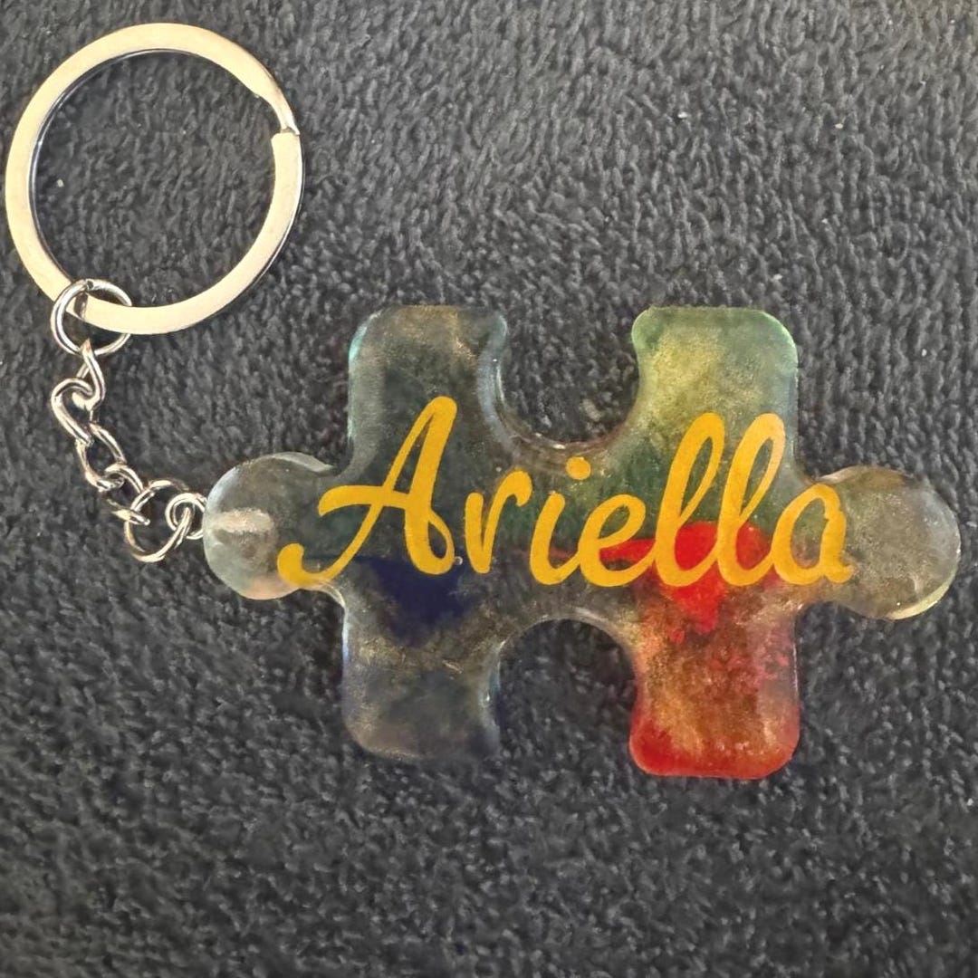Personalized Resin Puzzle Piece Keychain | Shimmering Name Keyring - Etsy