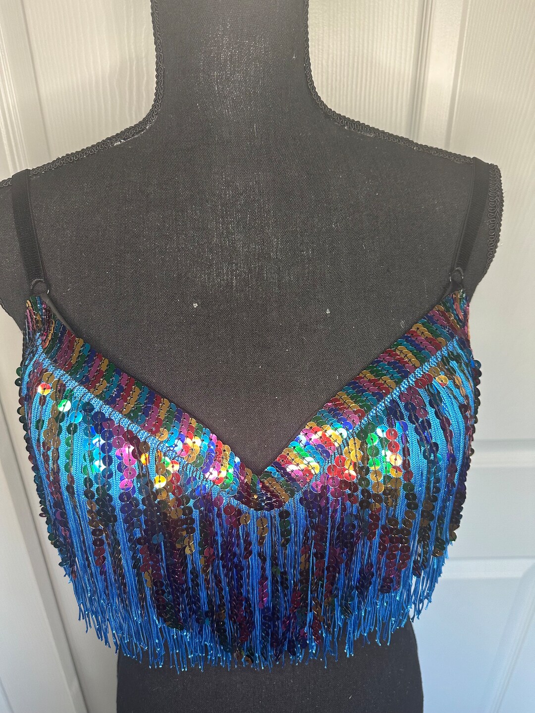 Blue Fringe and Rainbow Sequin Fringe Burlesque Bra - Etsy