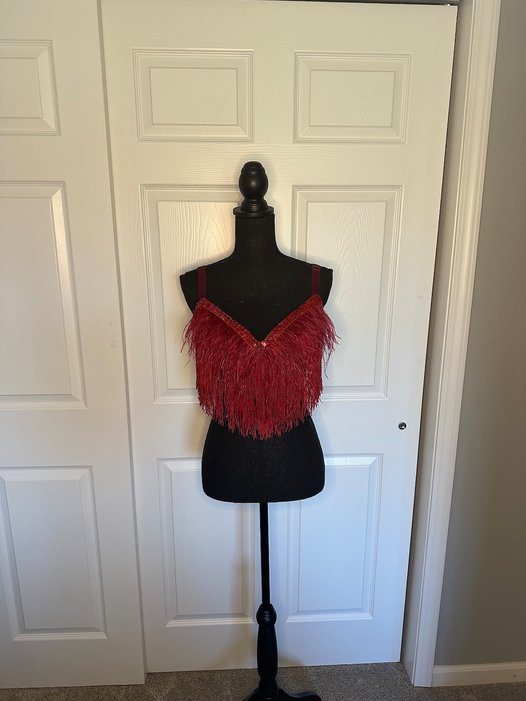 Dark Red Feather and Fringe Burlesque Bra - Etsy