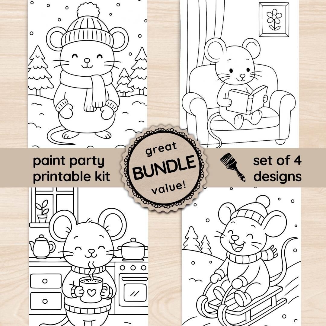 Cozy Winter Mice Paint and Sip BUNDLE: Printable Holiday Art Kit for ...