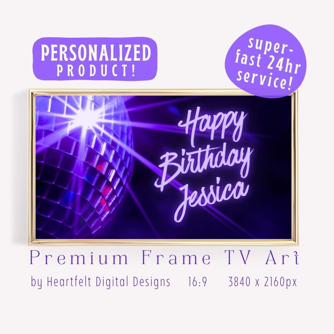 Personalized Happy Birthday Frame TV Art: Custom Purple Disco Party ...