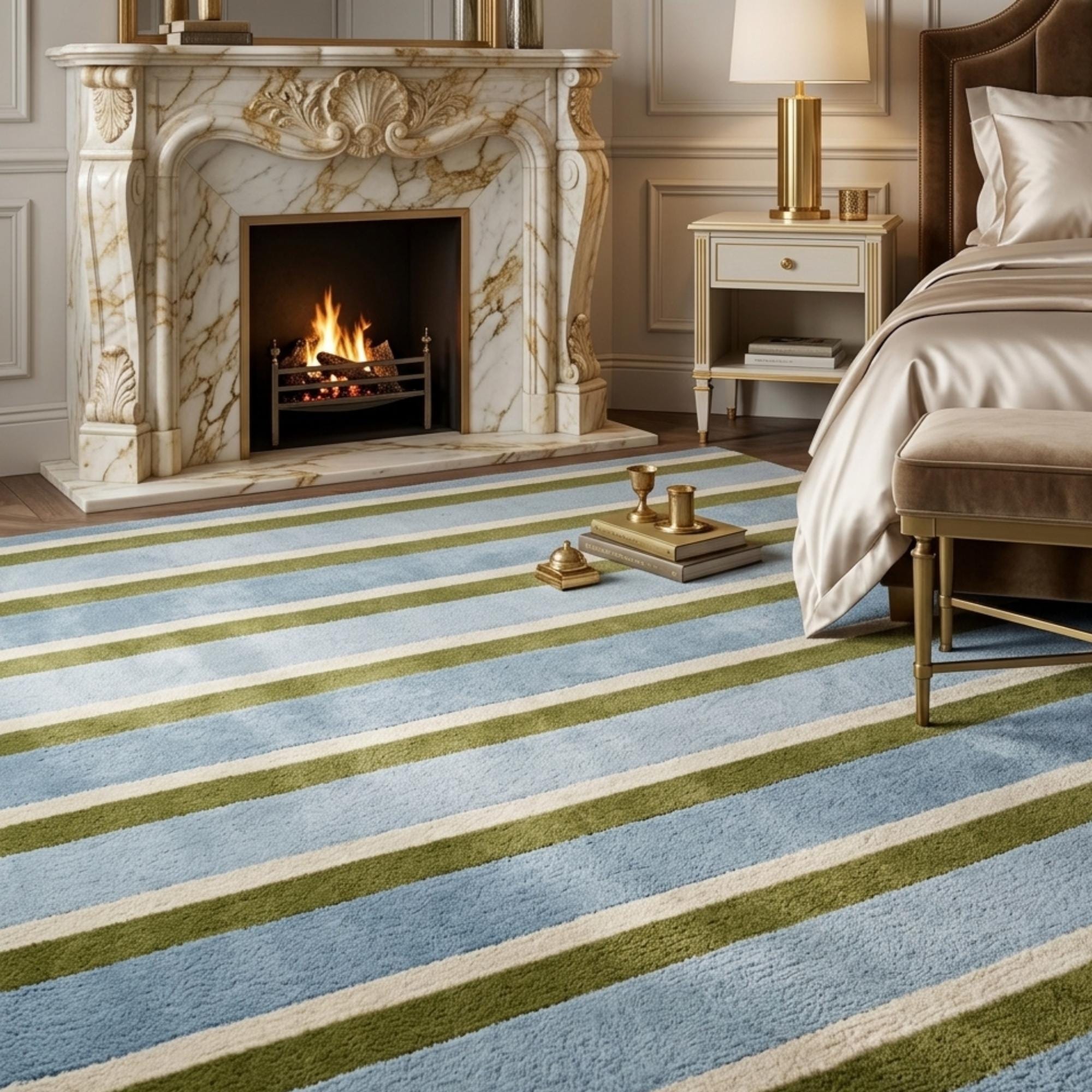 Luxury Hand Tufted Wool Rug, Blue Green Striped Area Rug, Modern ...