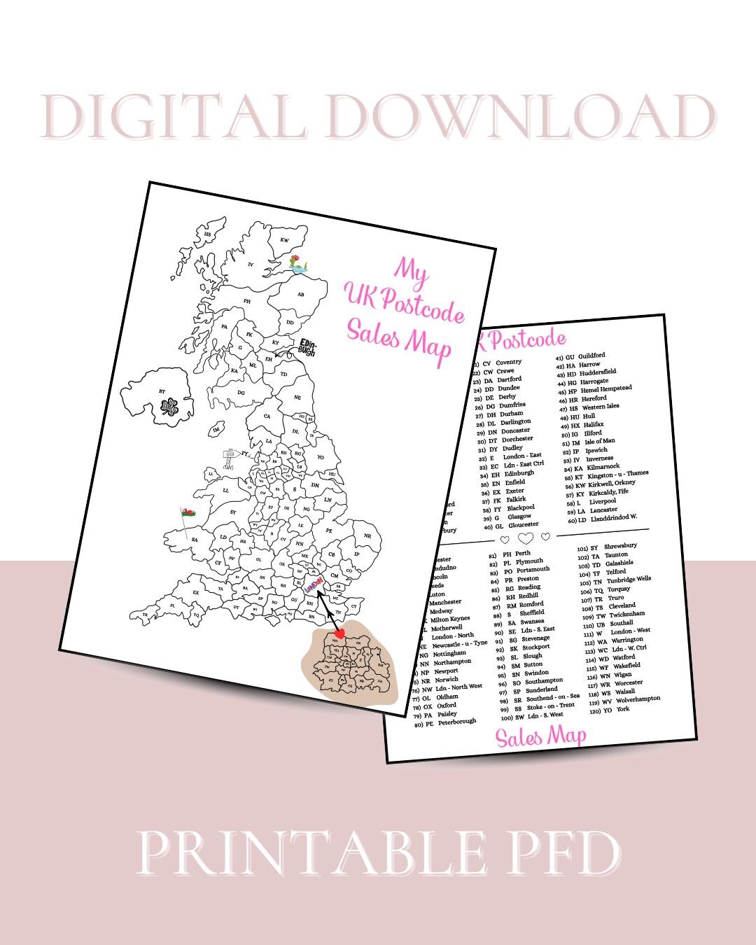 UK Postcode Sales Map | Business Postcode Tracker | Printable PDF - Etsy