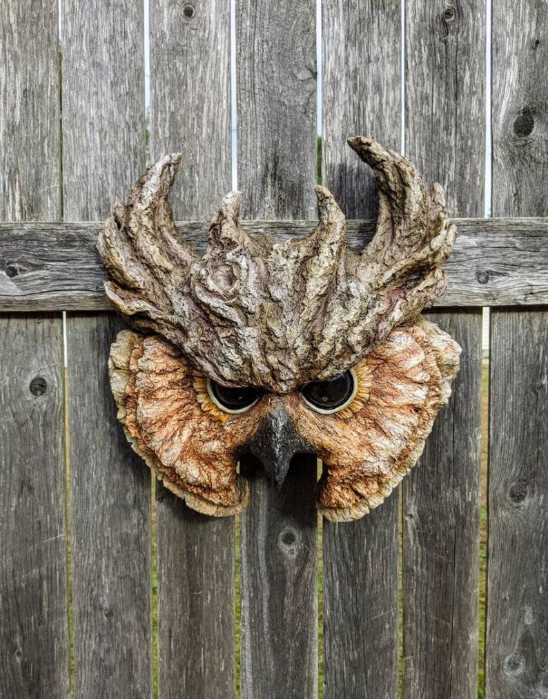 Great Horned Tree Bark Owl Display Mask - Etsy
