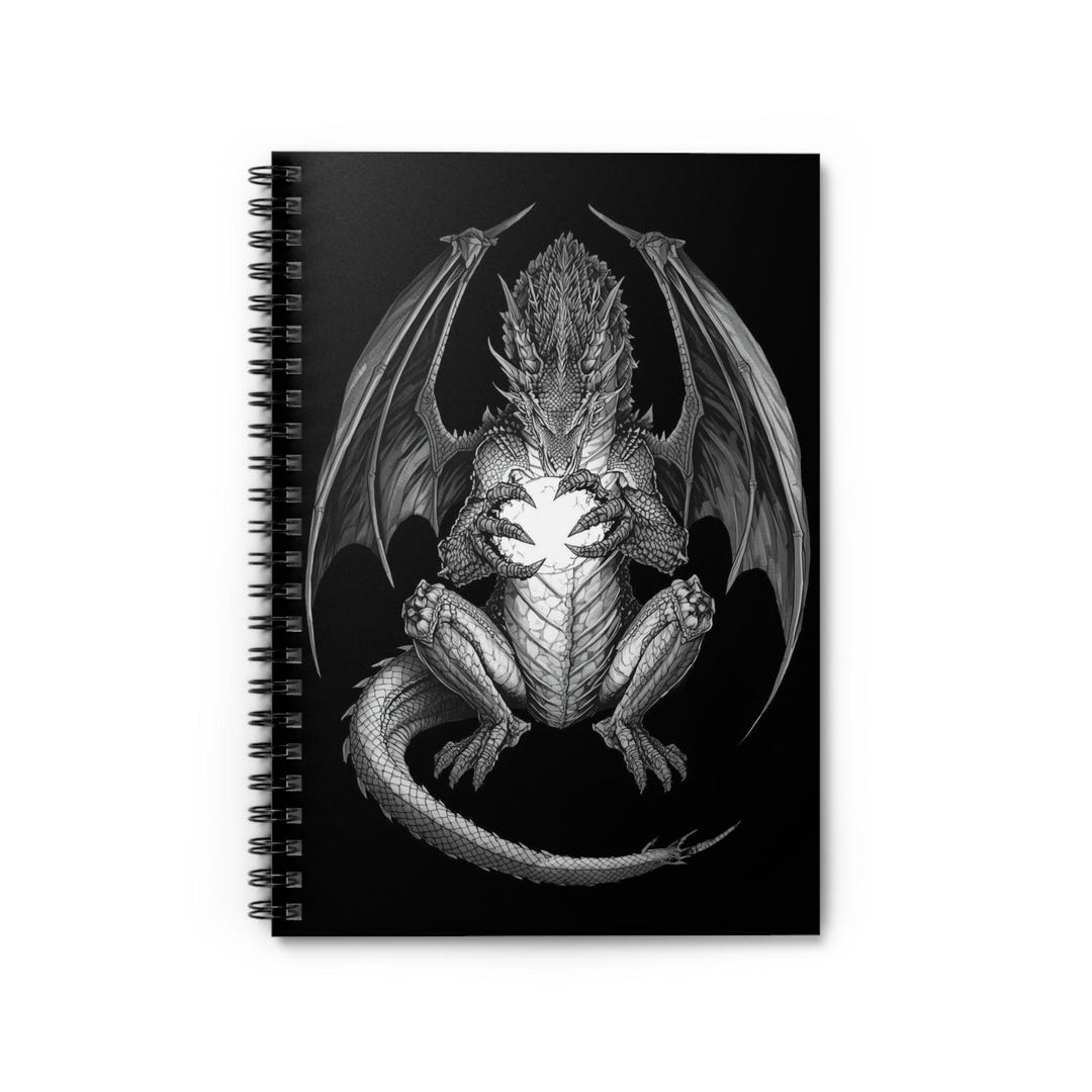 Grayscale Dragon Illustration Spiral Notebook | Ruled Journal - Etsy