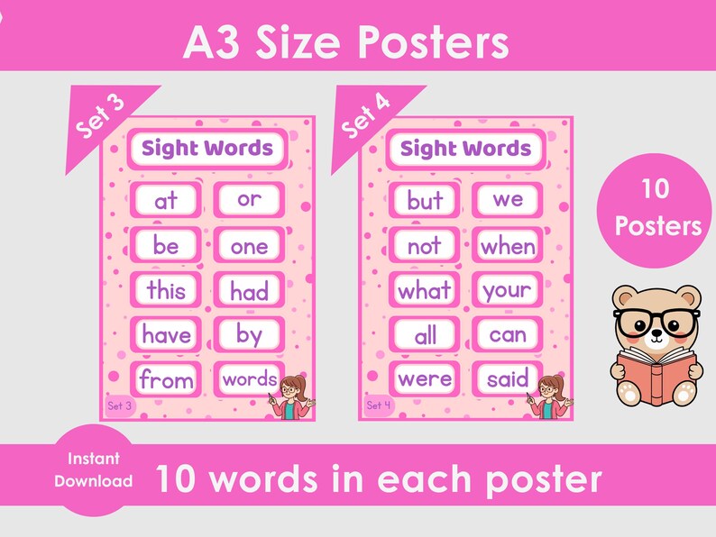 1st 100 Fry Words Posters | Printable Sight Words | Kindergarten ...