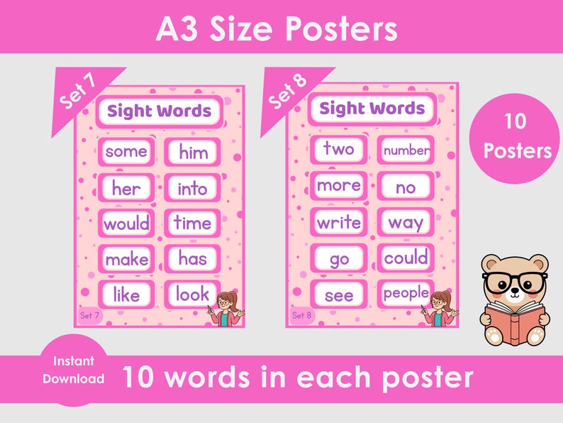 1st 100 Fry Words Posters | Printable Sight Words | Kindergarten ...