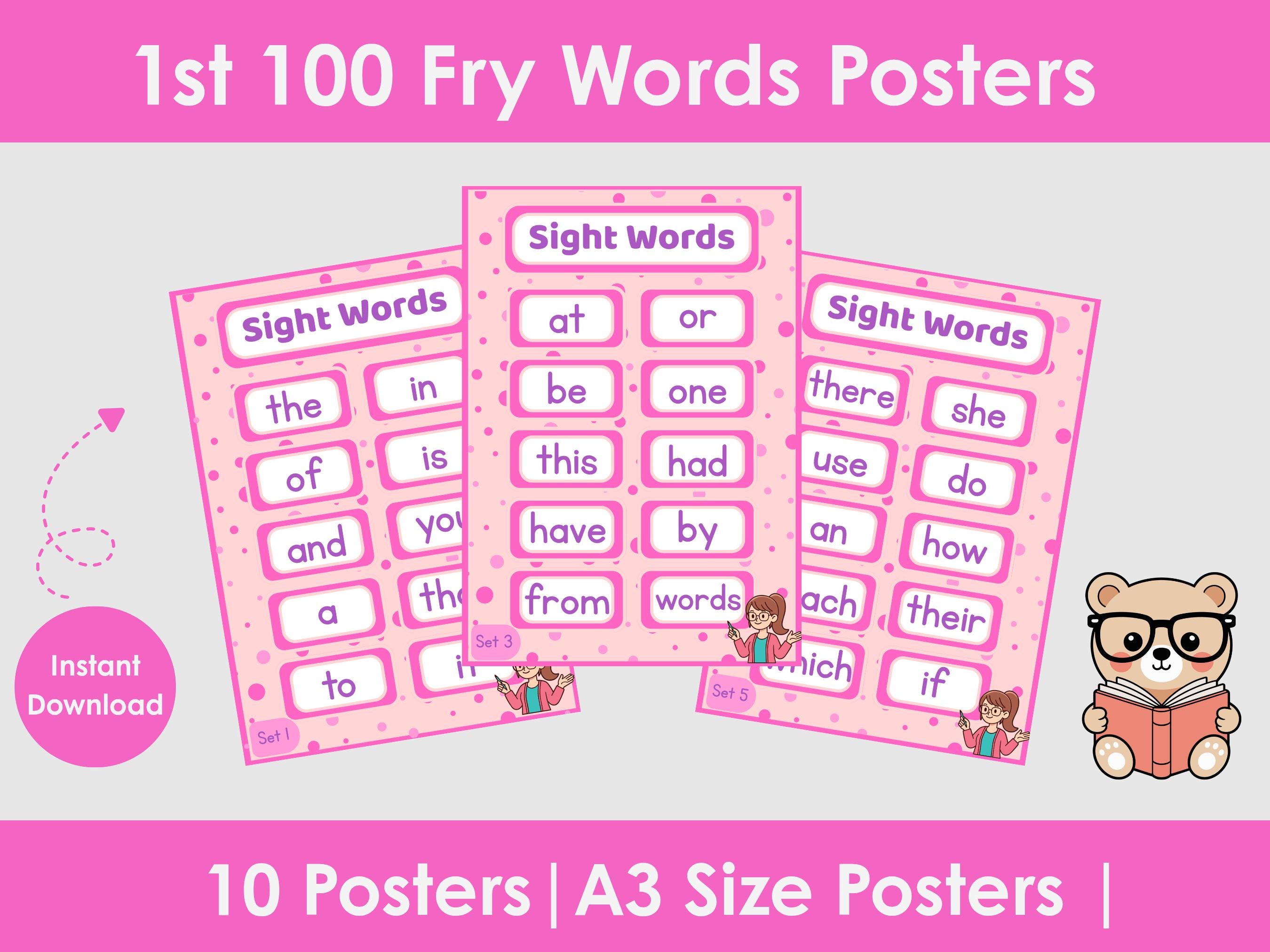 1st 100 Fry Words Posters | Printable Sight Words | Kindergarten ...